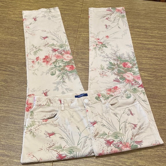 Chaps | Pants & Jumpsuits | Tan And Pink Chaps Floral Stretch Chino ...